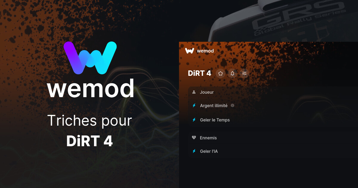Cheats et trainers pour DiRT 4 sur PC | WeMod