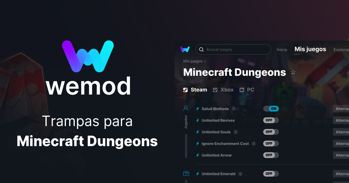 Trampas y Trainers de Minecraft Dungeons para PC - WeMod