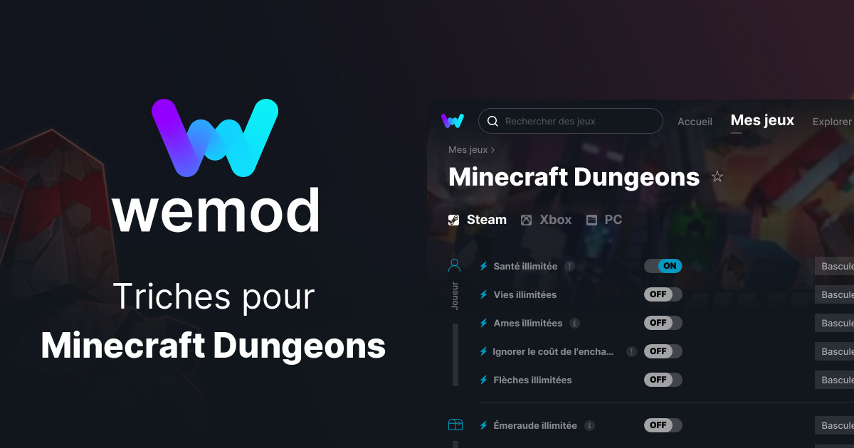 Minecraft Dungeons Triches et Trainers pour PC - WeMod