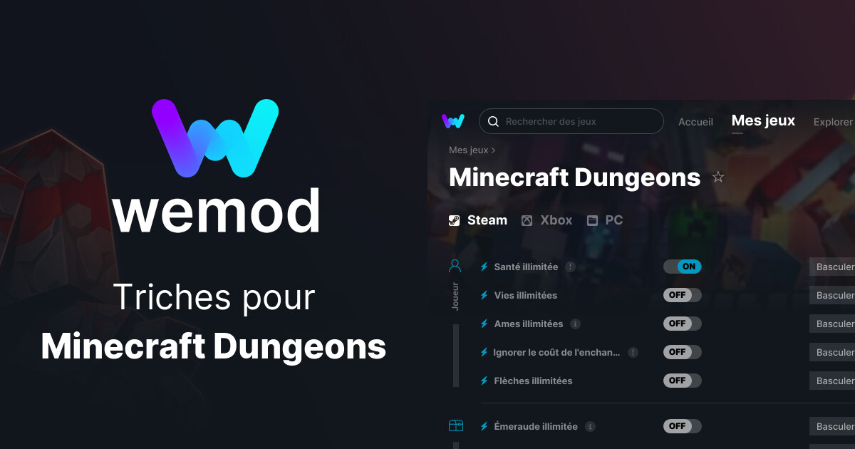 Minecraft Dungeons Triches et Trainers pour PC | WeMod