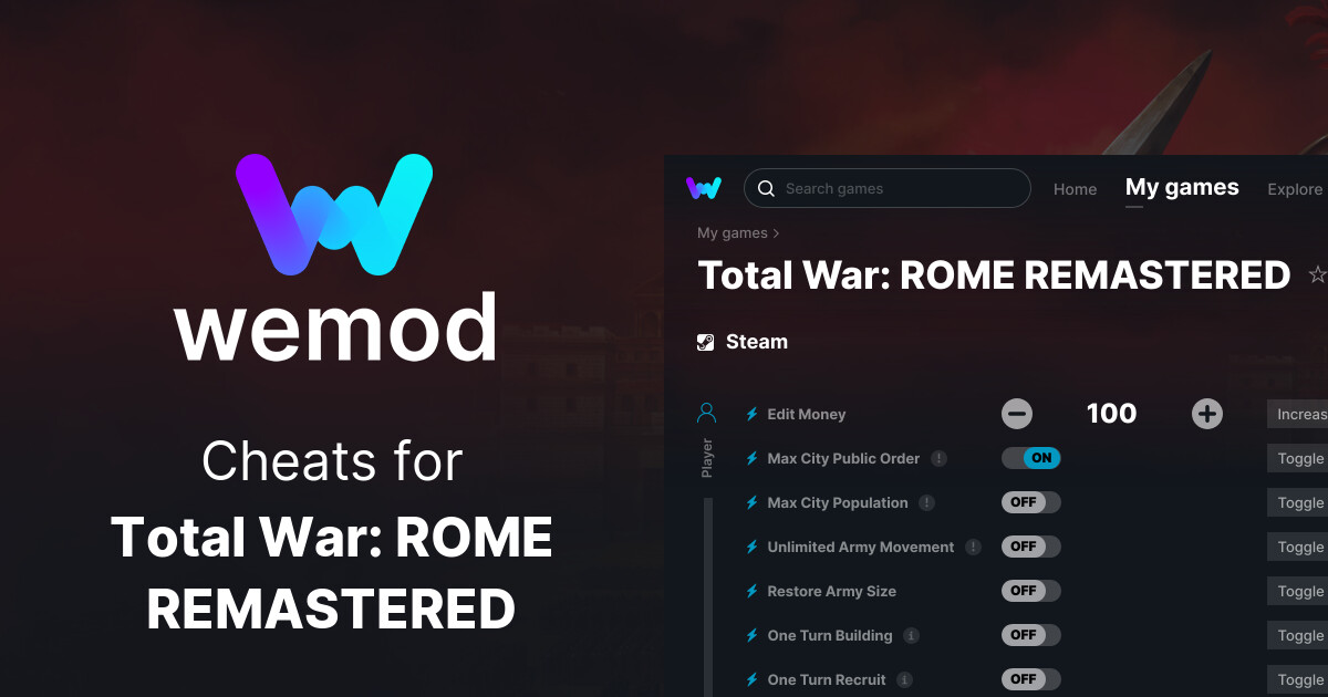 Total War: ROME REMASTERED Cheats and Trainers for PC - WeMod