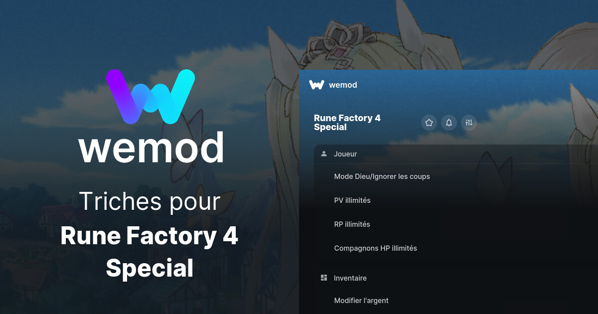 Cheats et trainers pour Rune Factory 4 Special sur PC | WeMod