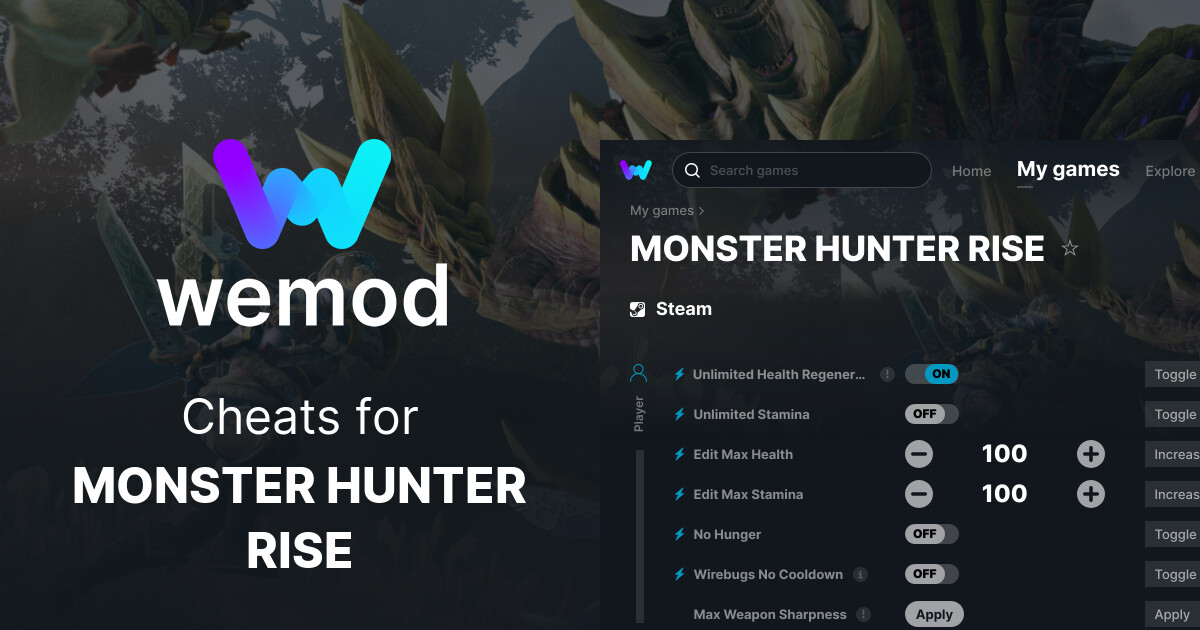 MONSTER HUNTER RISE Cheats and Trainers for PC - WeMod