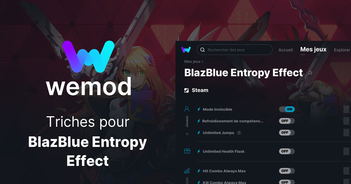 BlazBlue Entropy Effect Triches et Trainers pour PC | WeMod