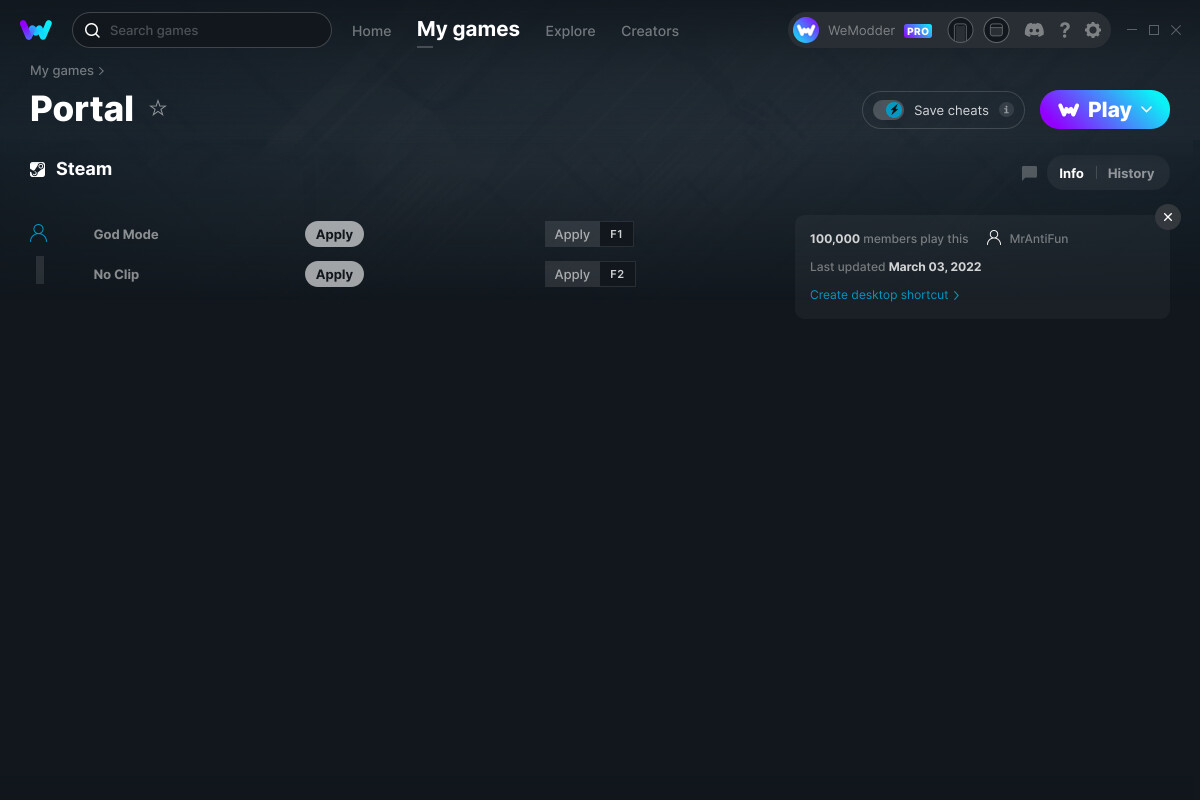 Portal Cheats and Trainer for Steam - Trainers - WeMod Community