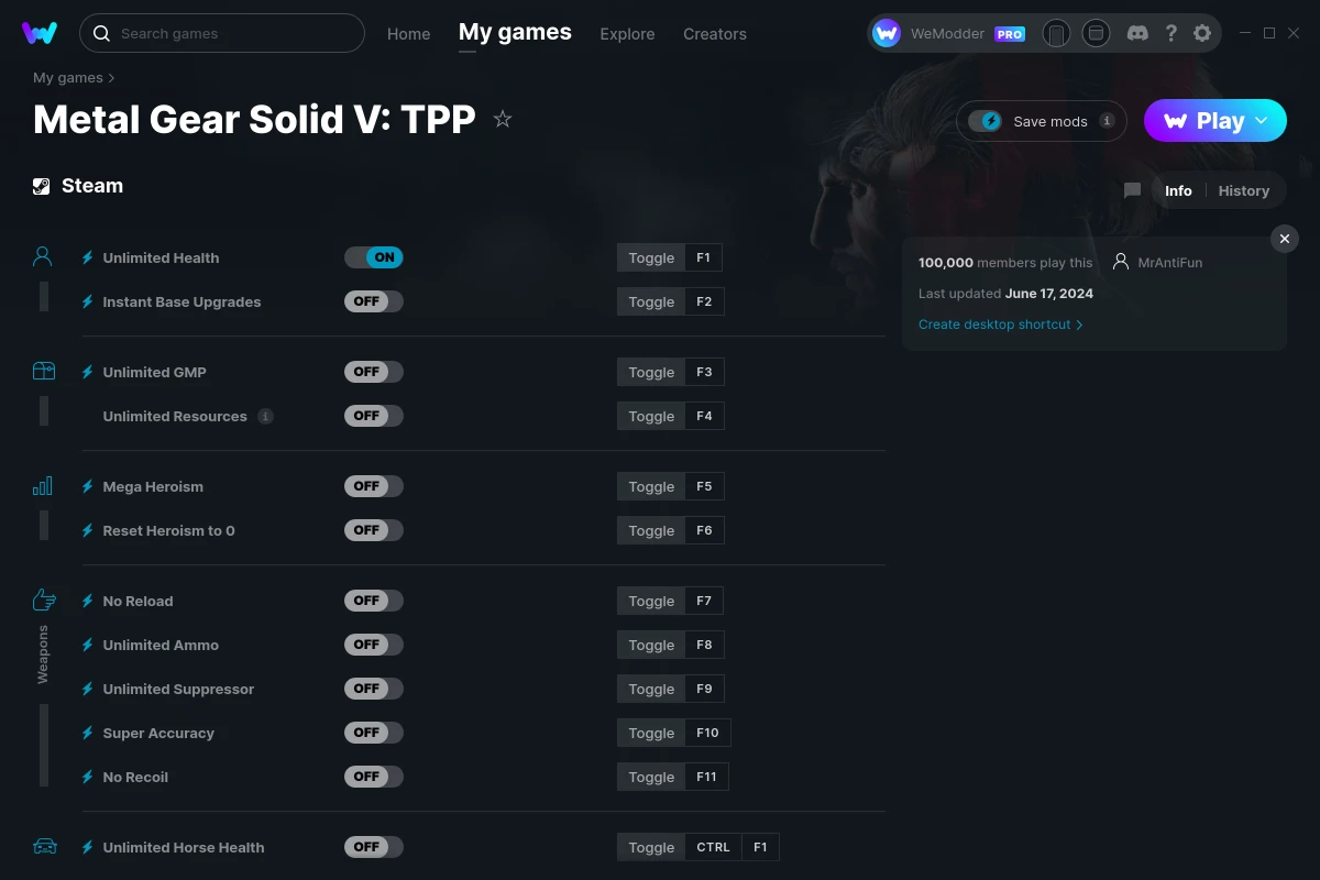 Metal Gear Solid V: TPP Cheats & Trainers for PC | WeMod