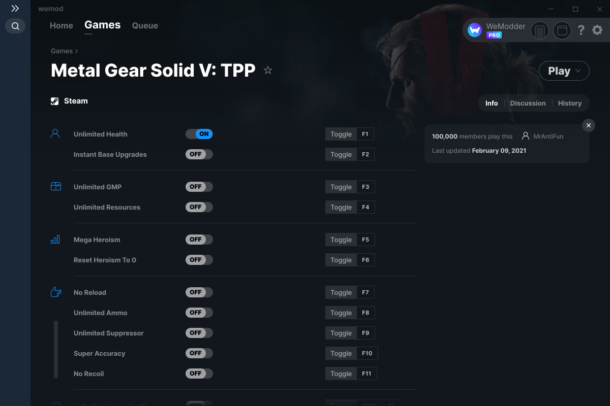 Metal Gear Solid V: TPP Cheats and Trainer for Steam - Trainers - WeMod ...