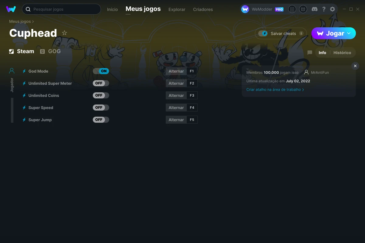 Cheats e Trainers para Cuphead no PC - WeMod