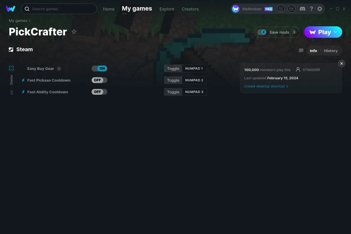 PickCrafter Cheats & Trainers for PC | WeMod
