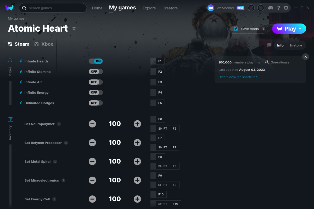 Atomic Heart Cheats and Trainer for Steam - Trainers - WeMod Community