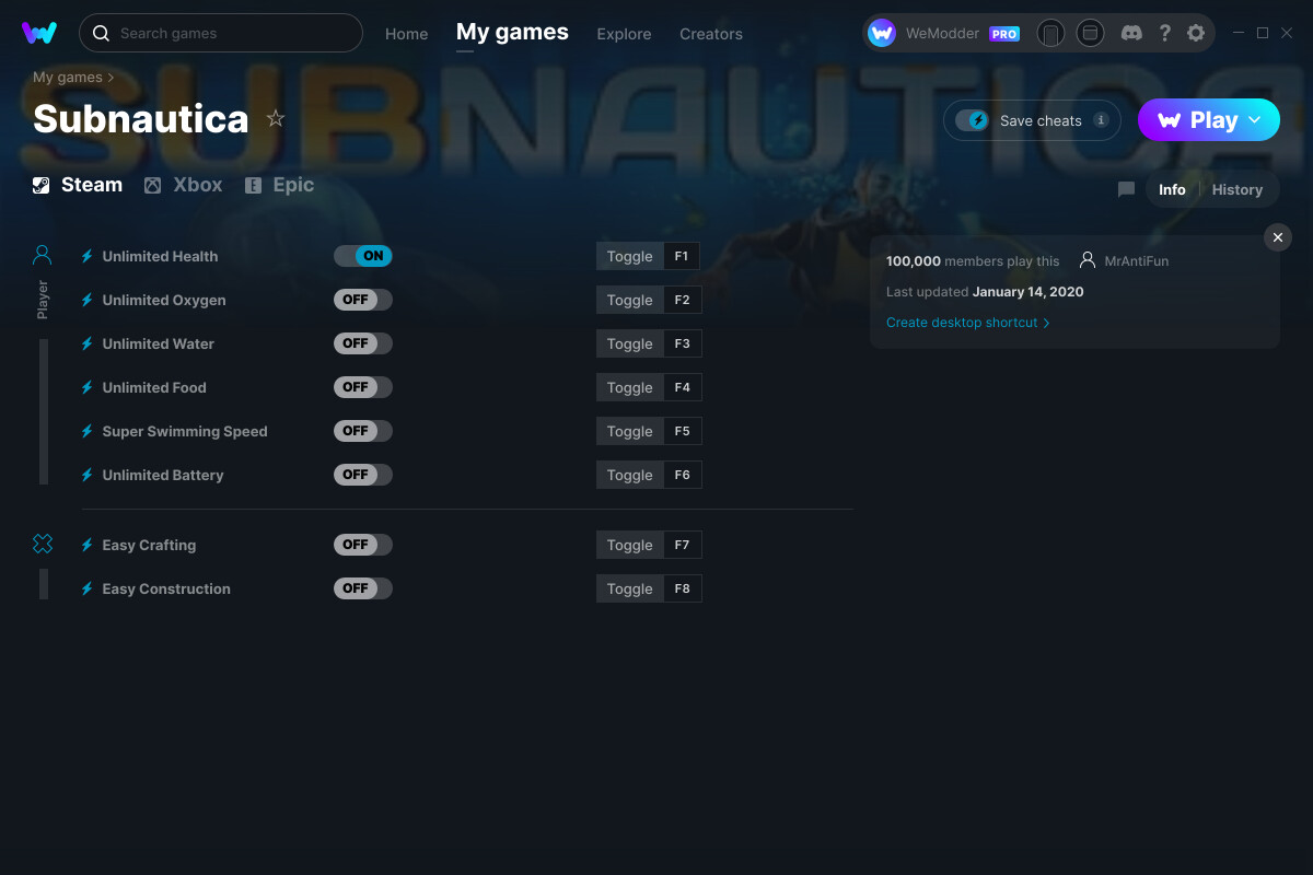 Subnautica Cheats and Trainer for Epic Games - Trainers - WeMod Community