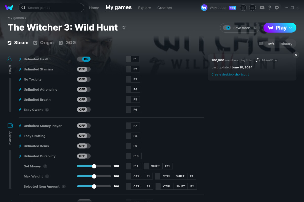 The Witcher 3: Wild Hunt Cheats and Trainer for GOG - Trainers - WeMod ...