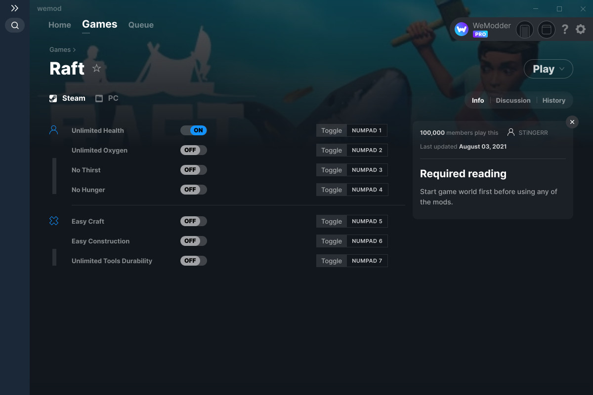 Raft Cheats and Trainer for itch.io - Trainers - WeMod Community