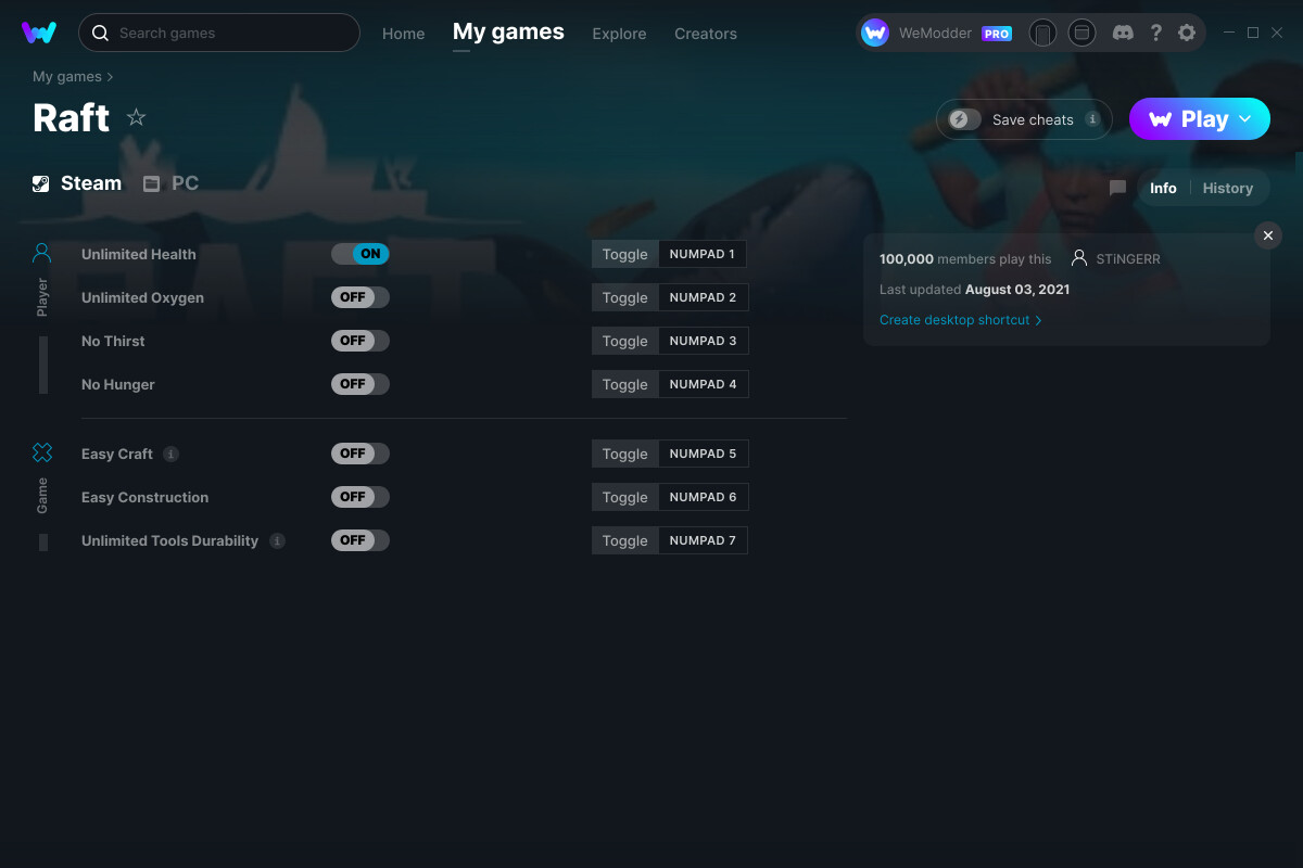 Raft Cheats and Trainer for itch.io - Trainers - WeMod Community