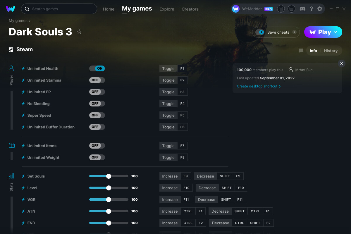 Dark Souls 3 Cheats and Trainer for Steam - Trainers - WeMod Community