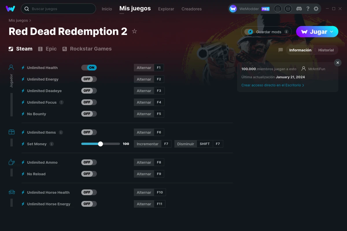 Trampas y Trainers de Red Dead Redemption 2 para PC | WeMod