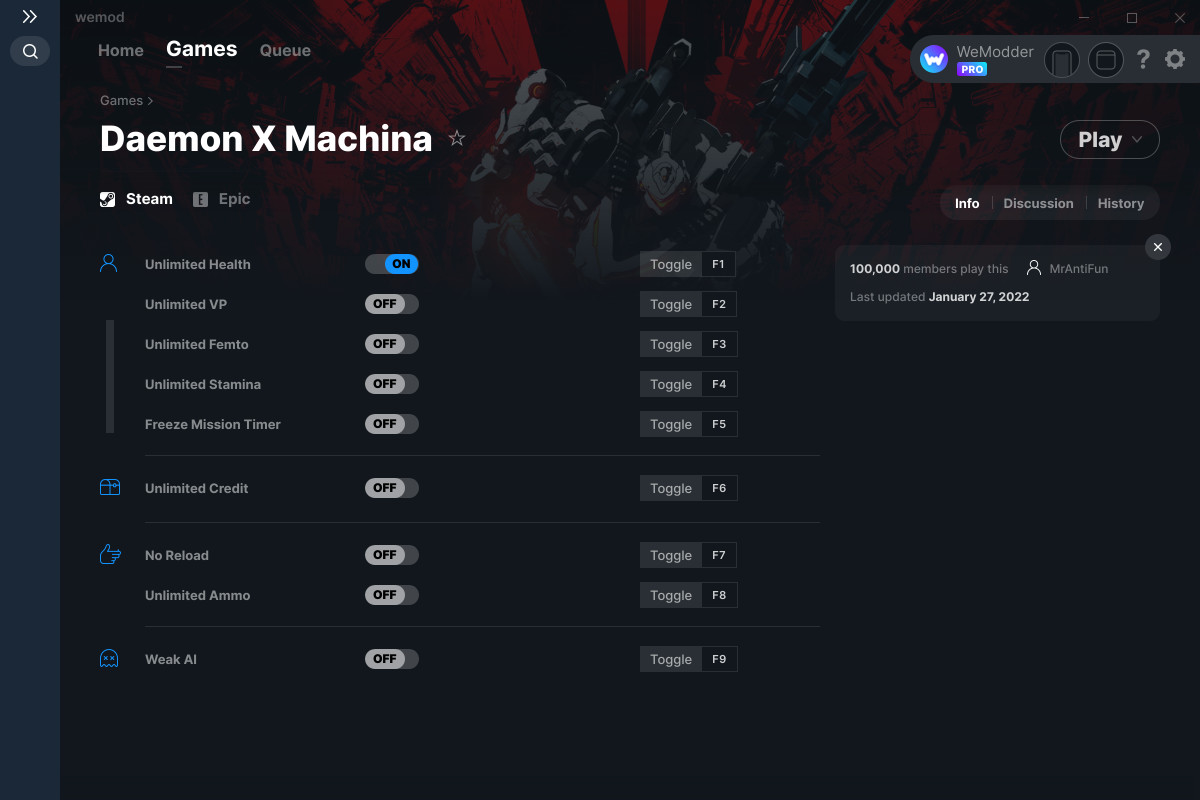 Daemon X Machina Cheats and Trainer for Steam - Trainers - WeMod Community