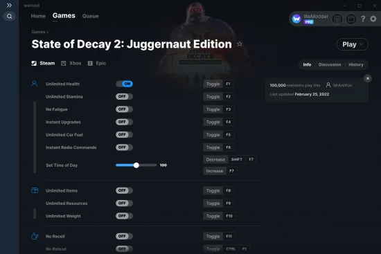 State of Decay 2: Juggernaut Edition Cheats and Trainers for PC - WeMod