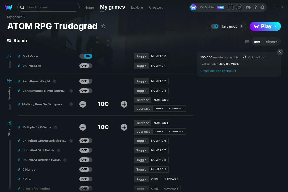 ATOM RPG Trudograd Cheats & Trainers for PC | WeMod