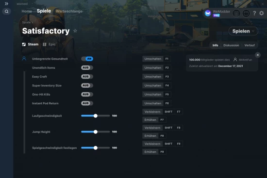 Satisfactory Cheats und Trainer für PC - WeMod