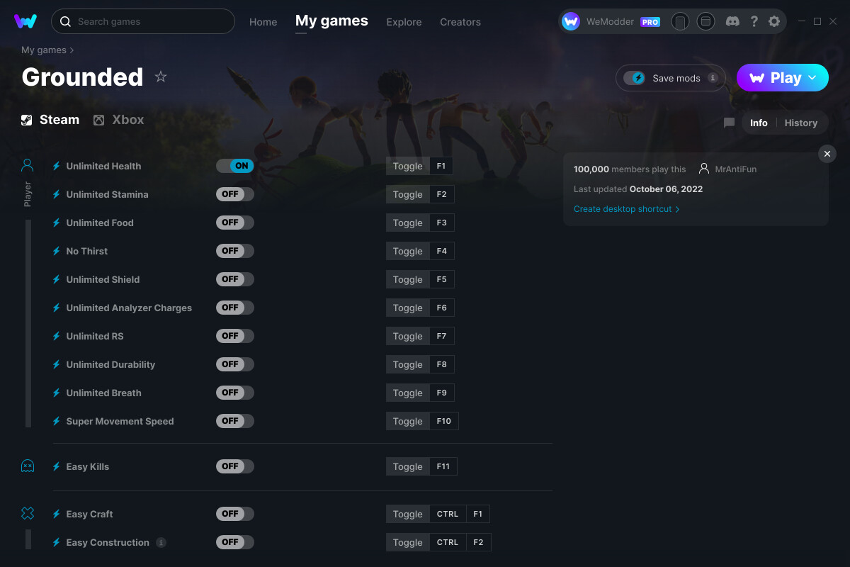 Grounded Cheats and Trainer for Steam - Trainers - WeMod Community