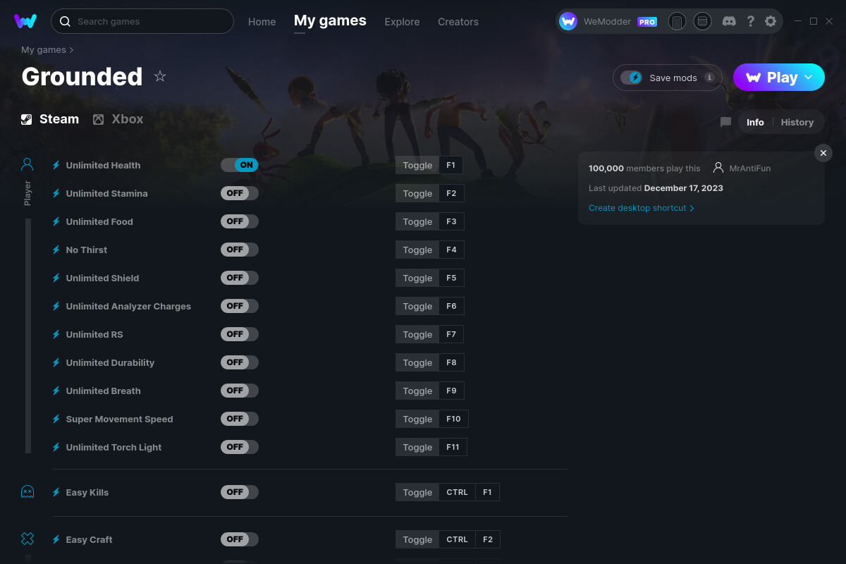 Grounded Cheats and Trainer for Steam - Trainers - WeMod Community