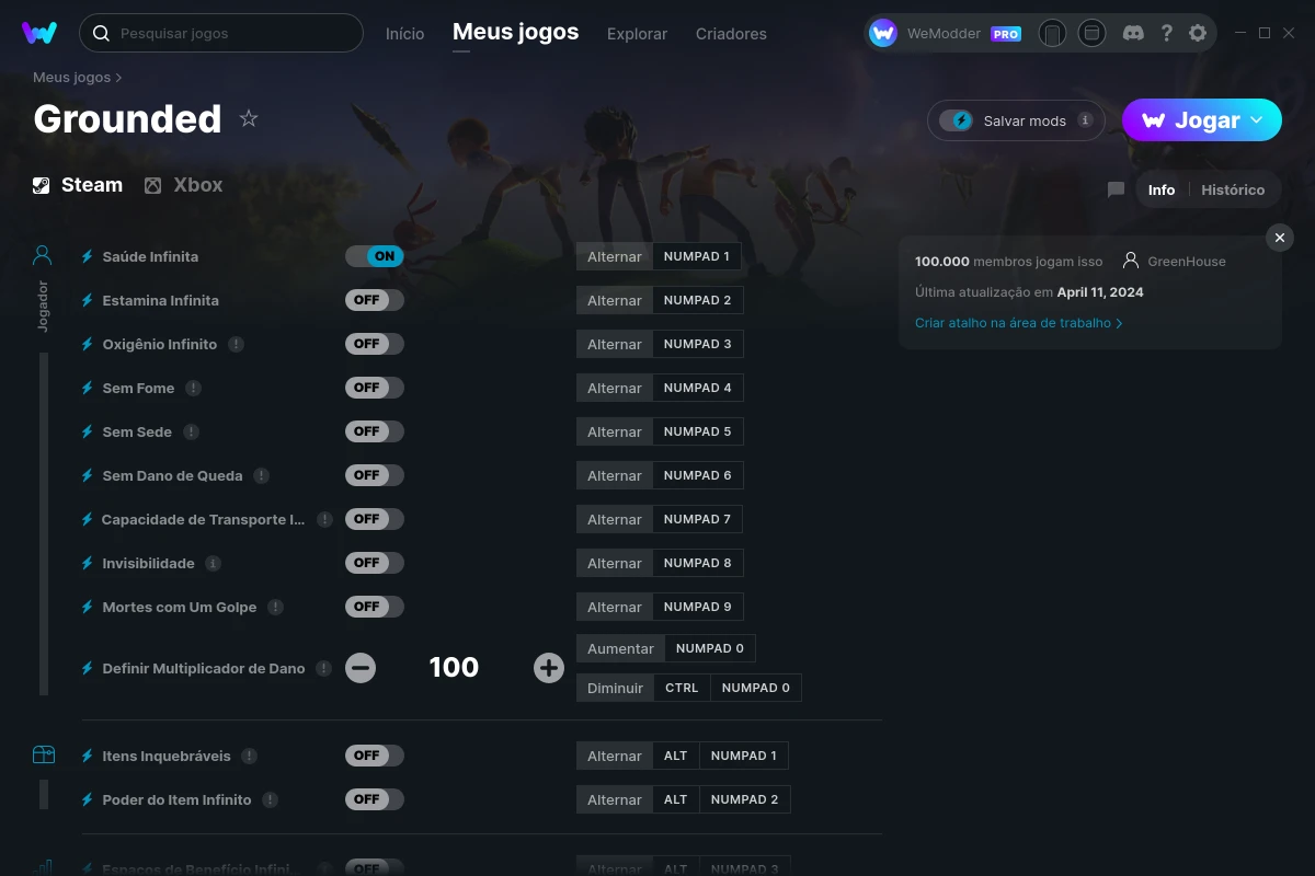 Cheats e Trainers para Grounded no PC - WeMod