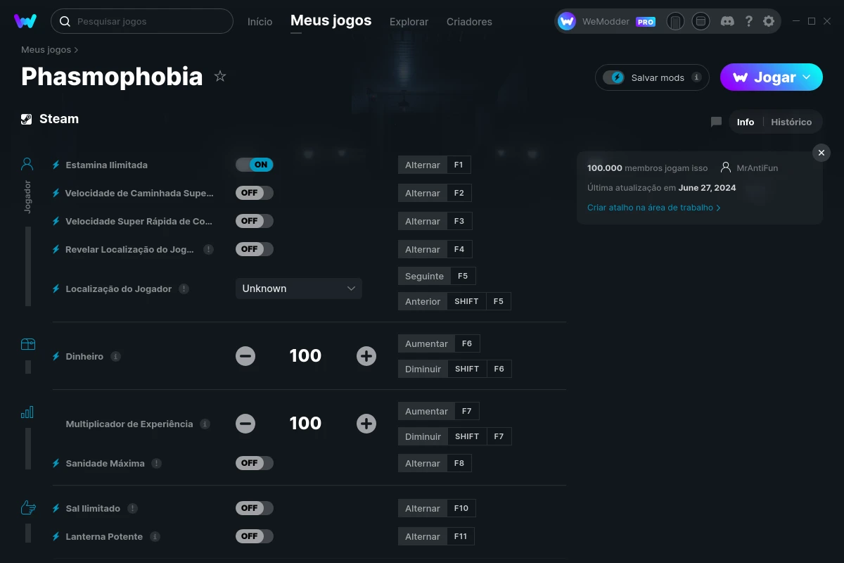 Cheats e Trainers para Phasmophobia no PC - WeMod