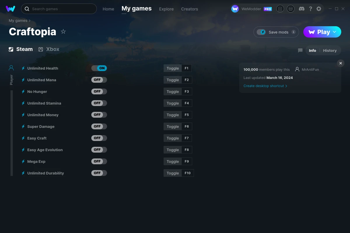 Craftopia Cheats & Trainers for PC | WeMod