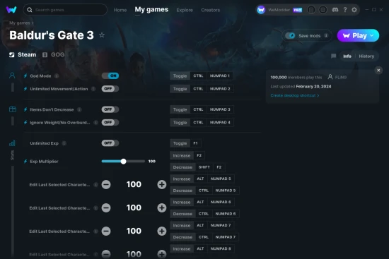 Baldur's Gate 3 Cheats & Trainers for PC | WeMod