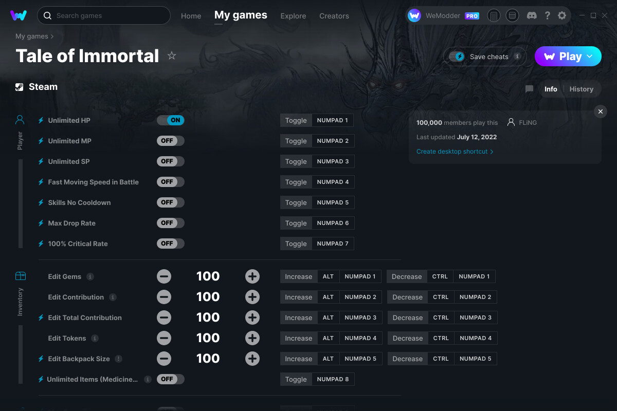 Tale of Immortal Cheats and Trainer for Steam - Trainers - WeMod Community