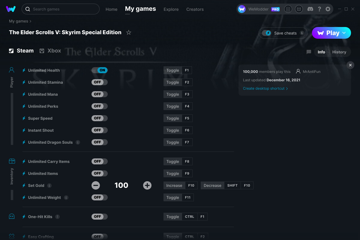 The Elder Scrolls V: Skyrim Special Edition Cheats and Trainer for Xbox ...