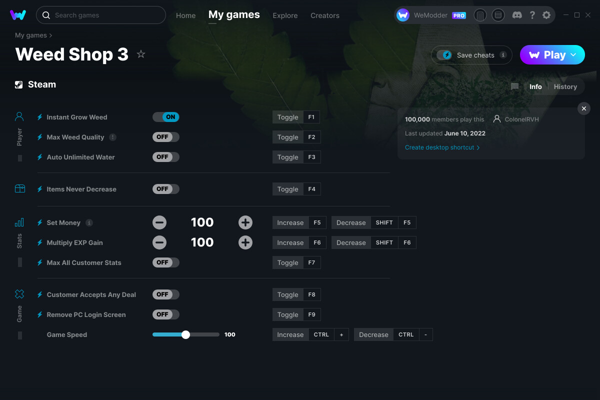 Weed Shop 3 Cheats and Trainer for Steam - Trainers - WeMod Community