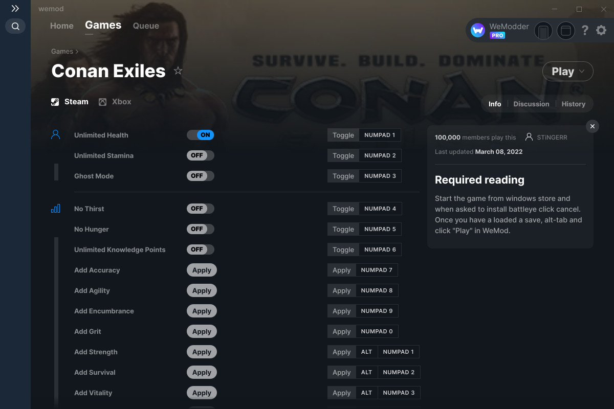 Conan Exiles Cheats and Trainer for Xbox - Trainers - WeMod Community