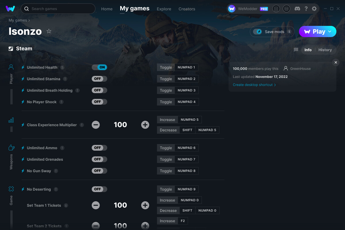 Isonzo Cheats and Trainer for Steam - Trainers - WeMod Community