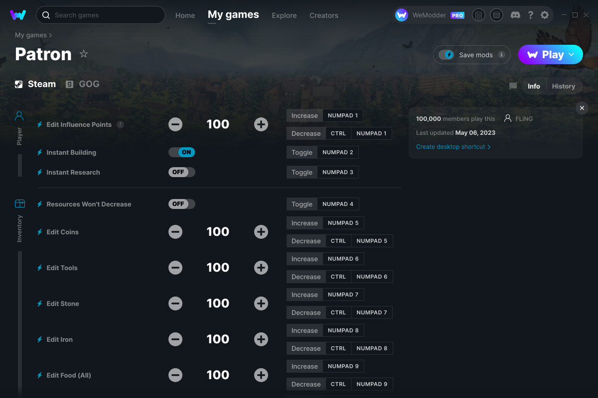 Patron Cheats and Trainer for Steam - Trainers - WeMod Community