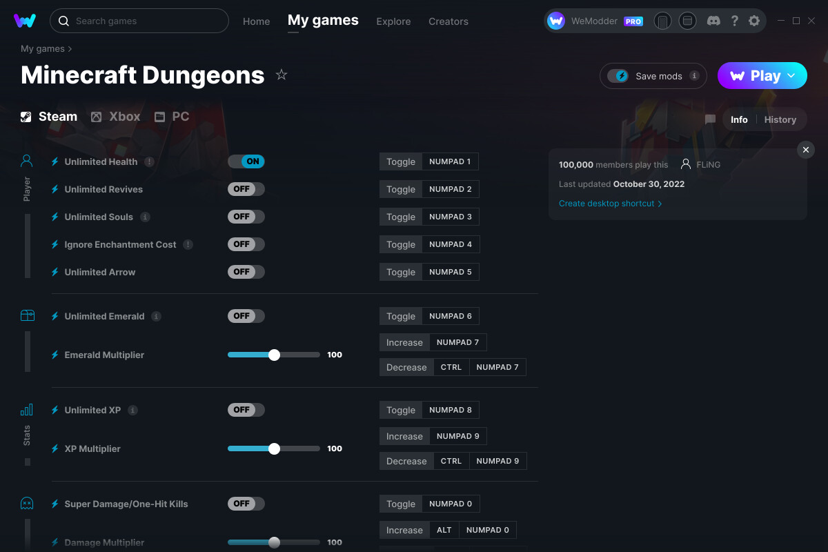 Minecraft Dungeons Cheats and Trainer for Steam - Trainers - WeMod ...