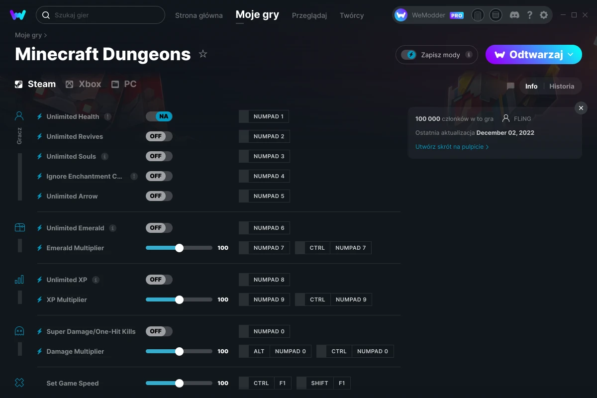 Minecraft Dungeons cheatów i trainerów dla PC | WeMod