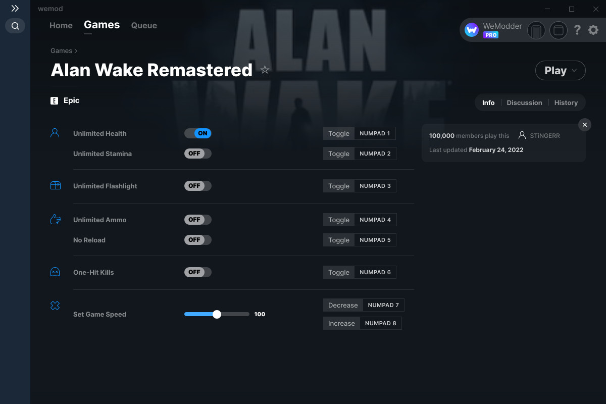 Alan Wake Remastered Cheats and Trainer for Epic Games - Trainers - WeMod Community