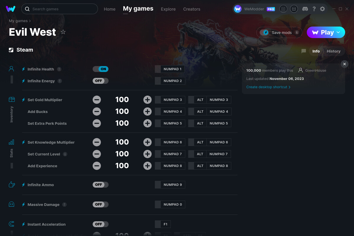 Evil West Cheats and Trainer for Steam - Trainers - WeMod Community