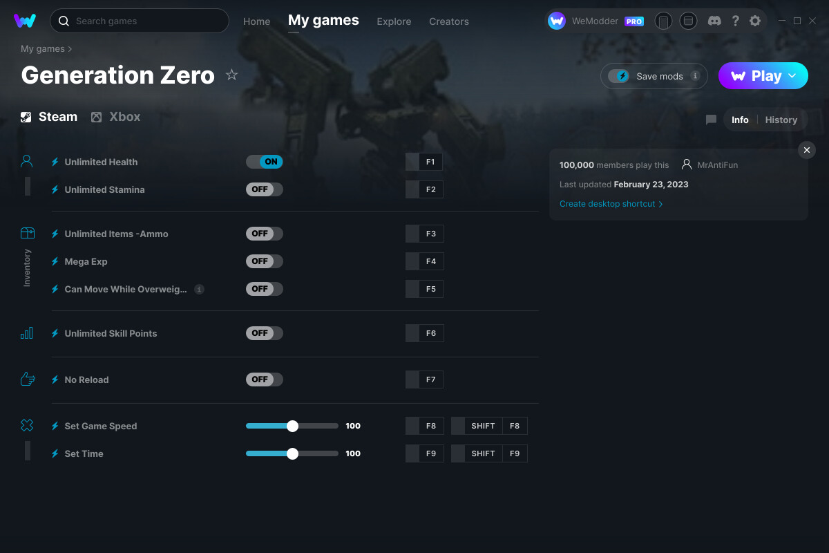 Generation Zero Cheats and Trainer for Xbox - Trainers - WeMod Community