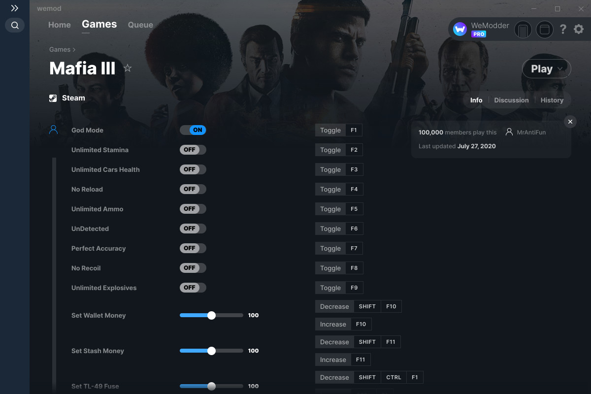 Mafia III Cheats and Trainer for Steam - Trainers - WeMod Community