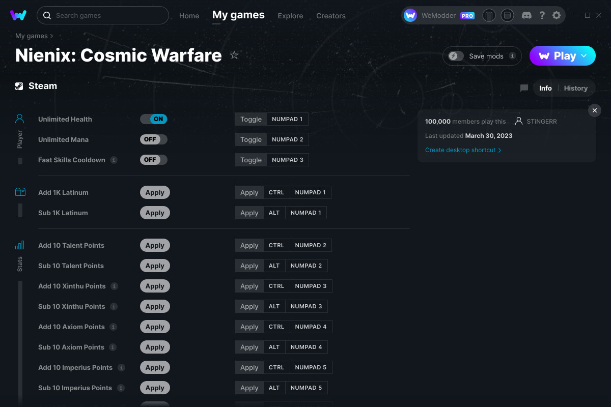 Nienix: Cosmic Warfare Cheats and Trainer for Steam - Trainers - WeMod ...