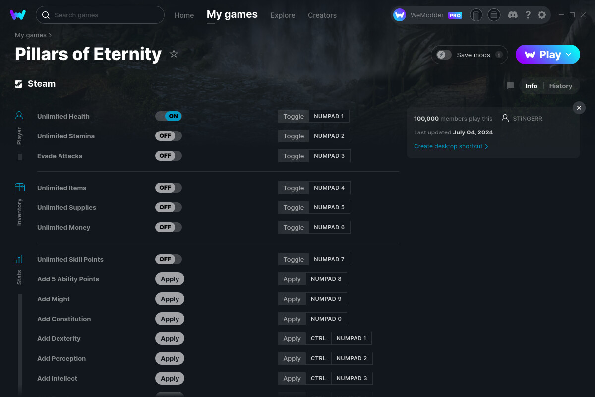 Pillars of Eternity Cheats and Trainer for Steam - Trainers - WeMod Community