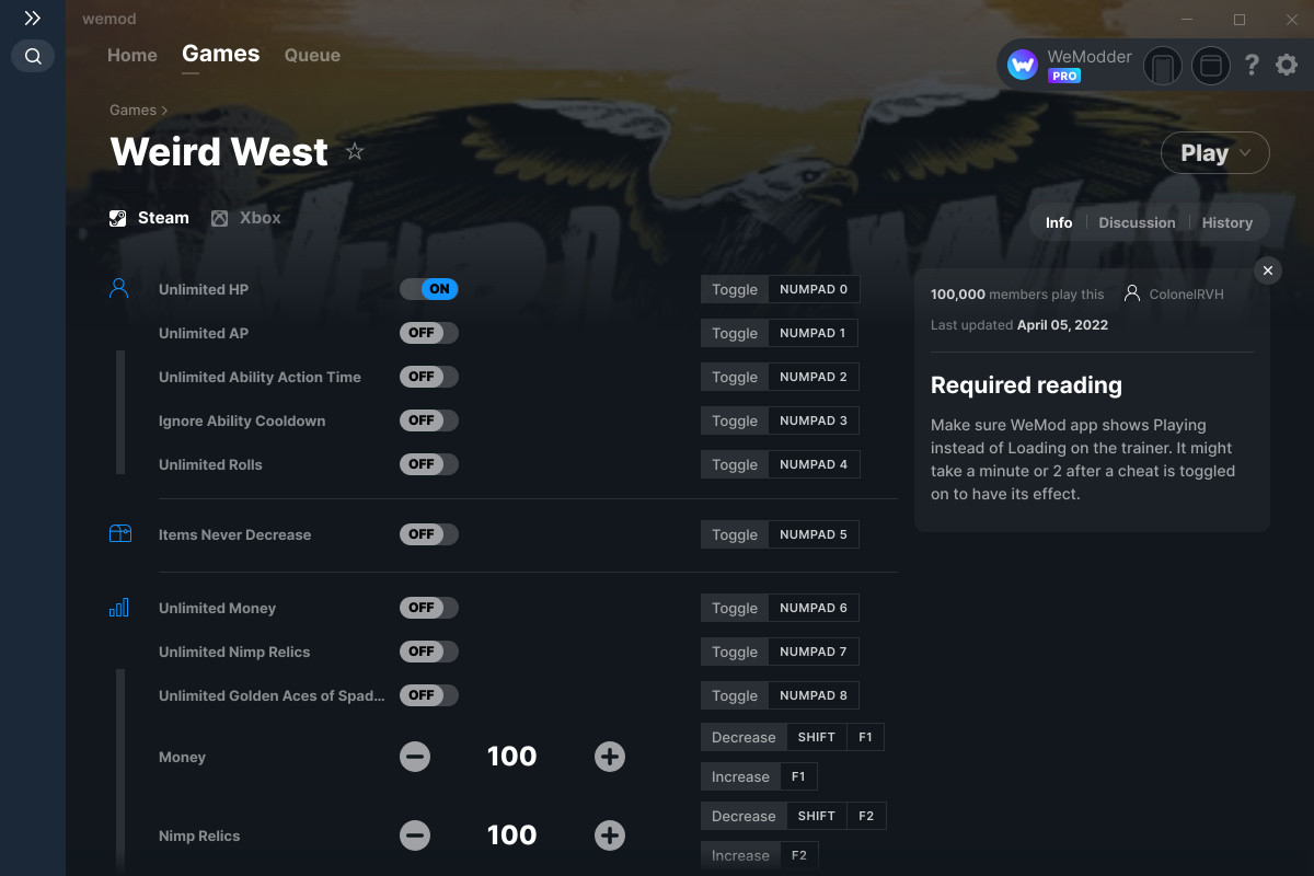 Weird West Cheats and Trainer for Xbox - Trainers - WeMod Community
