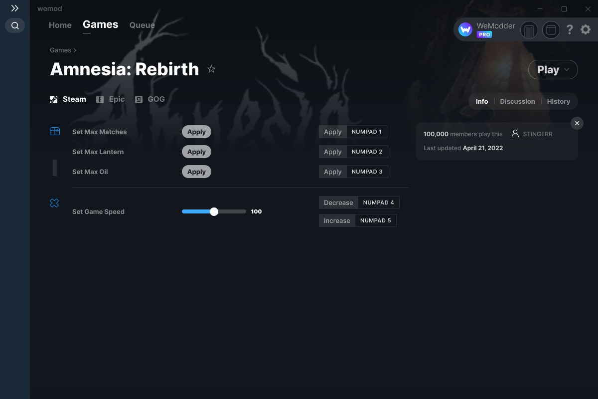 Amnesia: Rebirth Cheats and Trainer for Epic Games - Trainers - WeMod Community