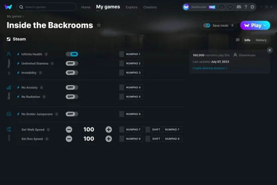 Inside the Backrooms Cheats & Trainers for PC | WeMod