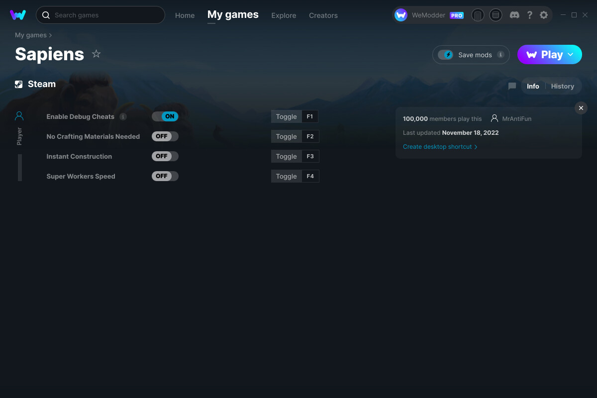 Sapiens Cheats and Trainer for Steam - Trainers - WeMod Community