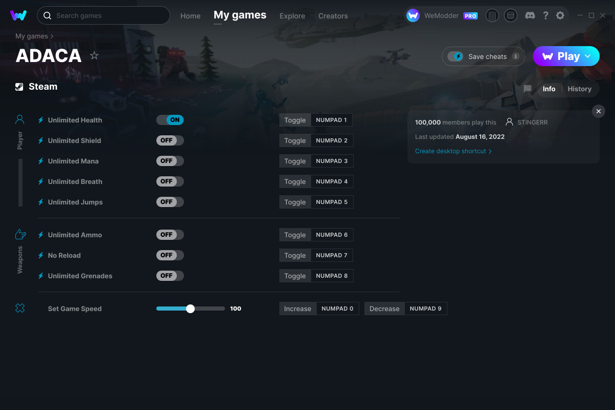 ADACA Cheats and Trainer for Steam - Trainers - WeMod Community