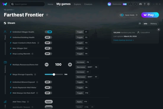 Farthest Frontier Cheats & Trainers for PC | WeMod